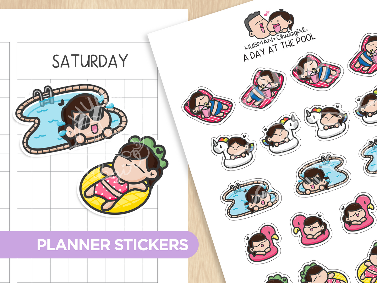 A Day in the pool Planner Stickers – Hubman and Chubgirl