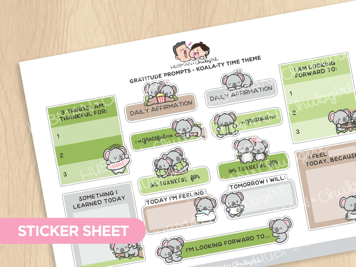 Sticker Sheet - Gratitude Prompts Koala-Ty Time Theme – Hubman and Chubgirl