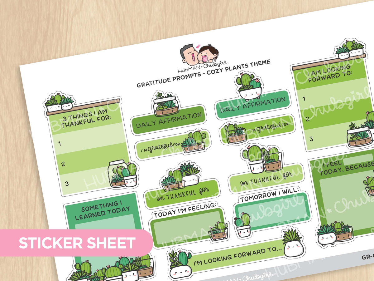 Sticker Sheet - Gratitude Prompts Cozy Plants Theme – Hubman and Chubgirl