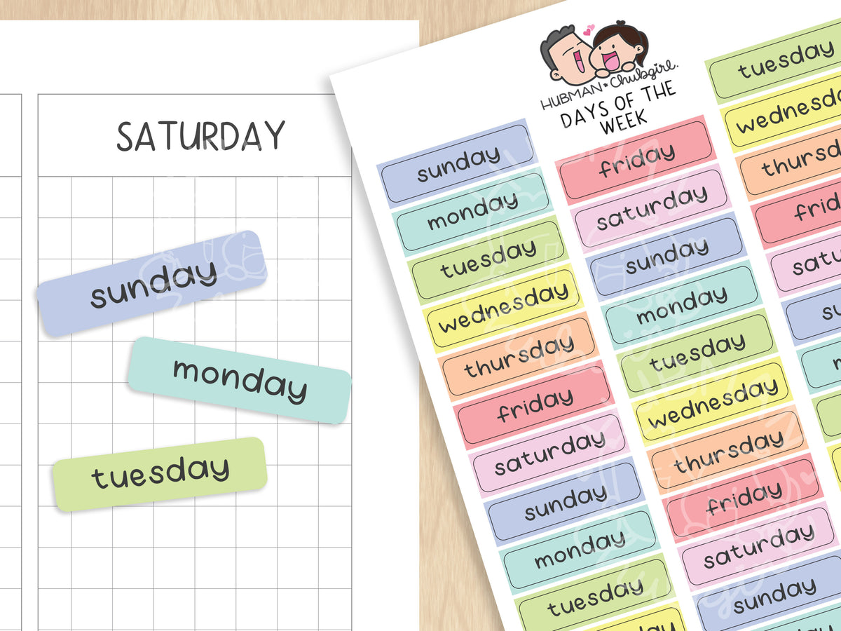 Days of the Week - Rainbow Unicorns Planner Stickers – Hubman and Chubgirl