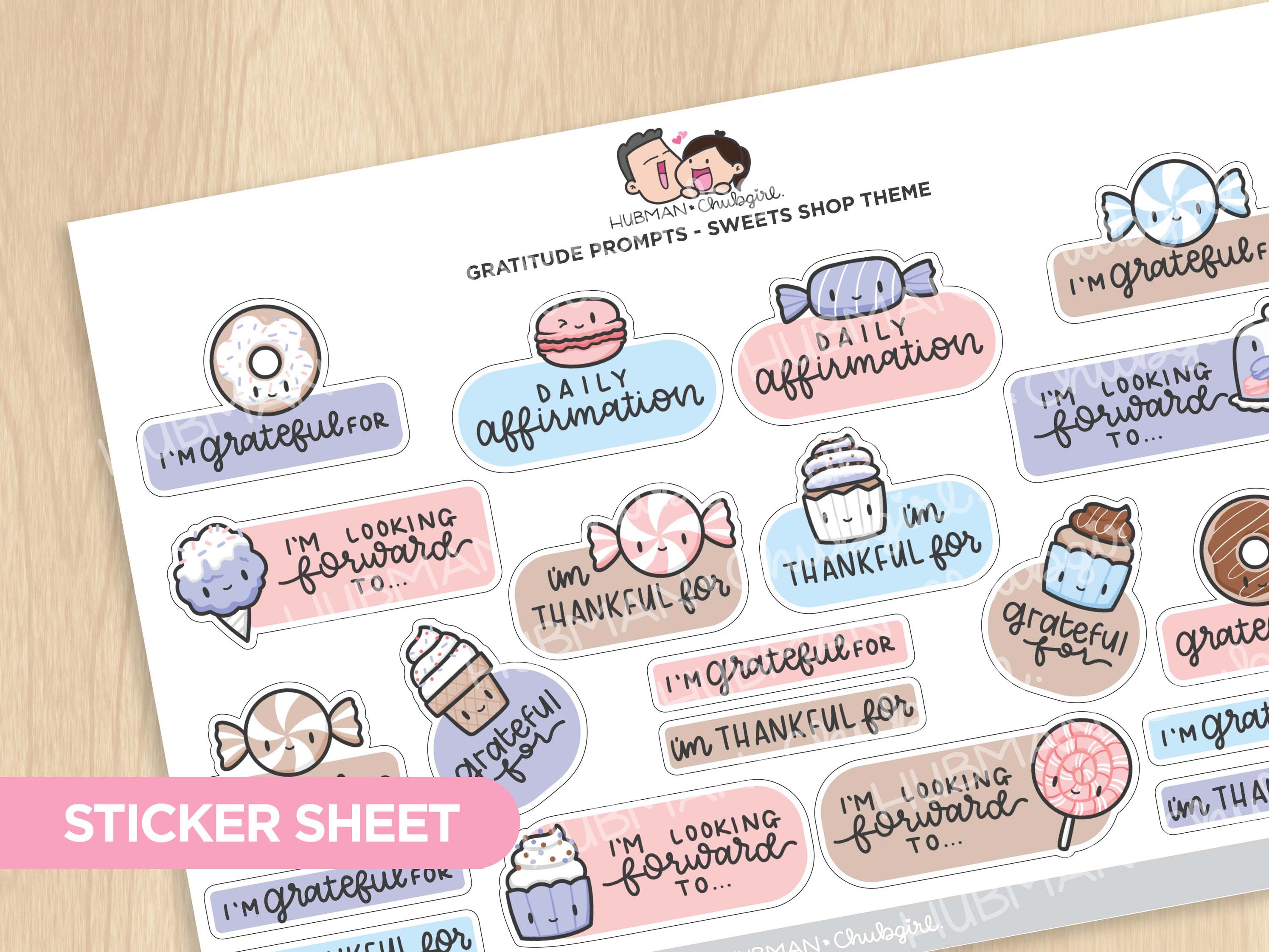 Sticker Sheet - Gratitude Prompts Sweets Shop Theme – Hubman and Chubgirl